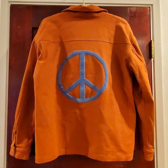 Jackets & Coats | Oversized Small Rust Shacket With Baby Blue Plush ...